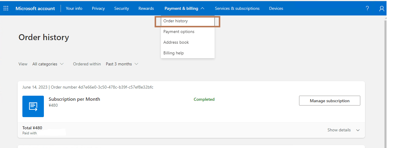 Check your Order History
